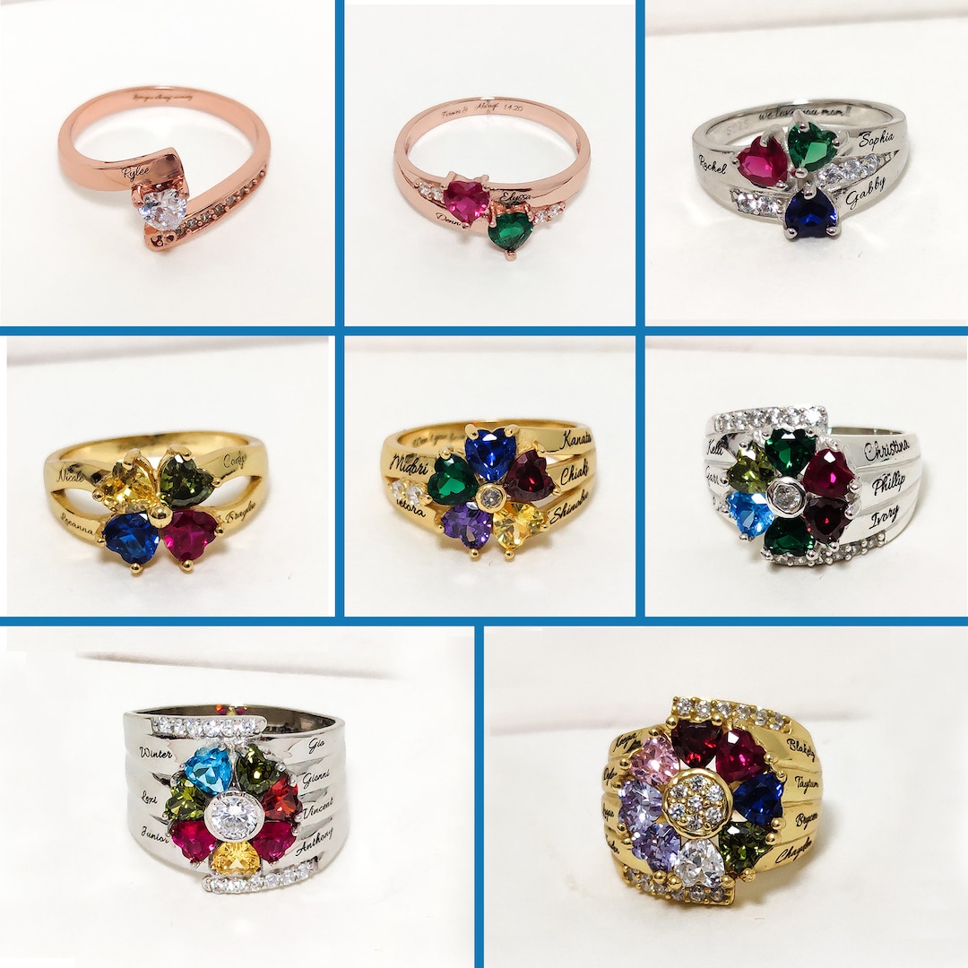 Personalized Birthstone Ring, Birthstone Rings, Engraved Ring ...