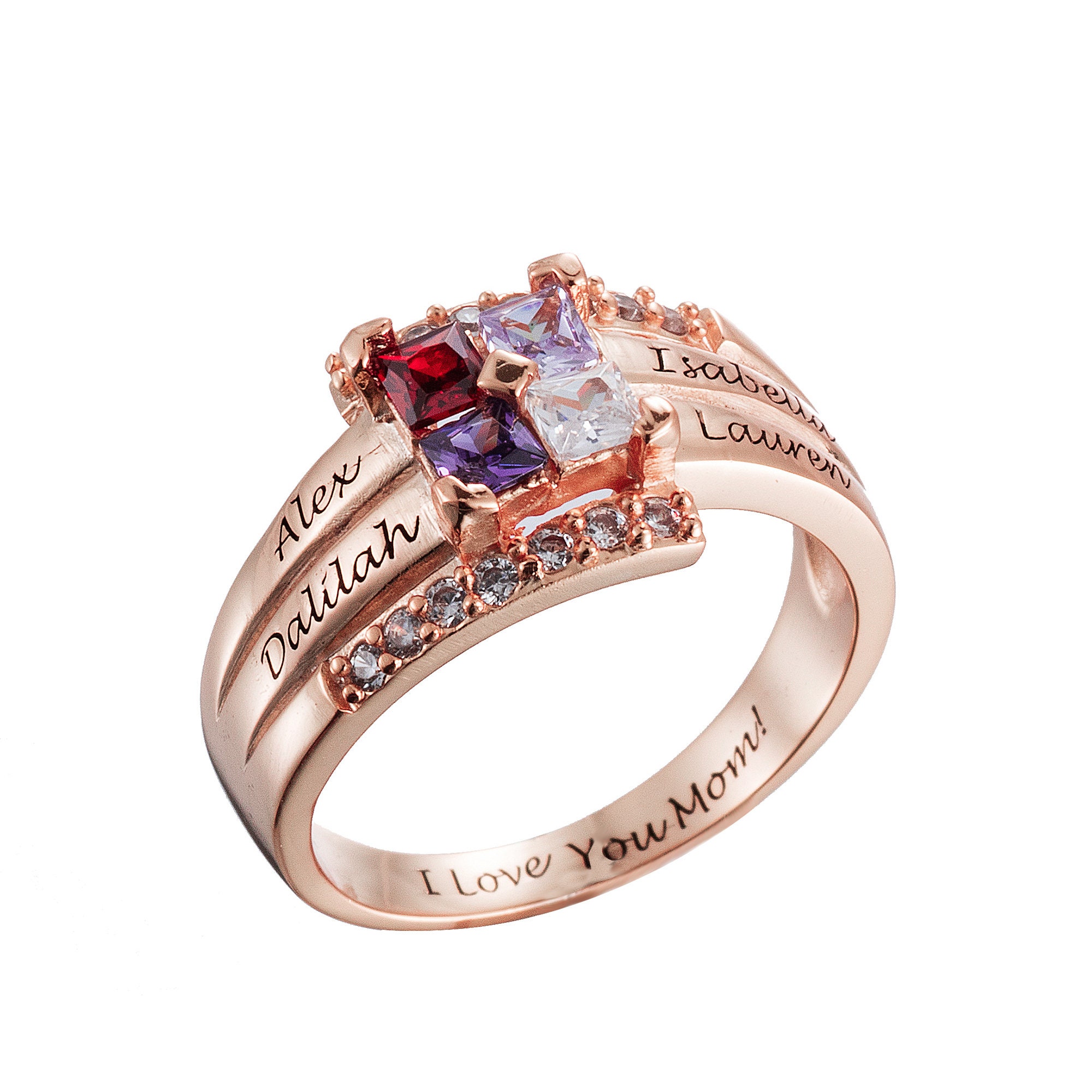 Personalized Birthstone Ring, 1-8 Names Birthstone Ring, Ring for ...