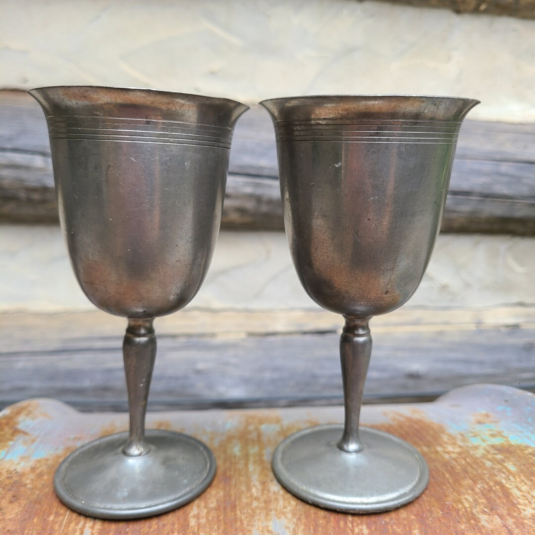 Genuine Pewter Goblets/set of 2/vintage/cups/tasses/silver/metal/genuine White Pewter/rustic ...