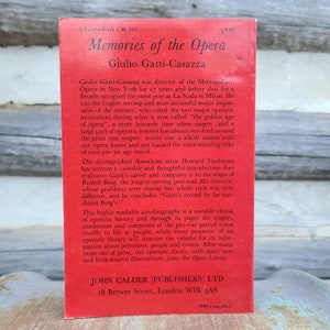 Memories of the Opera/giulio Gatti Casazza/opera Library/memoirs ...