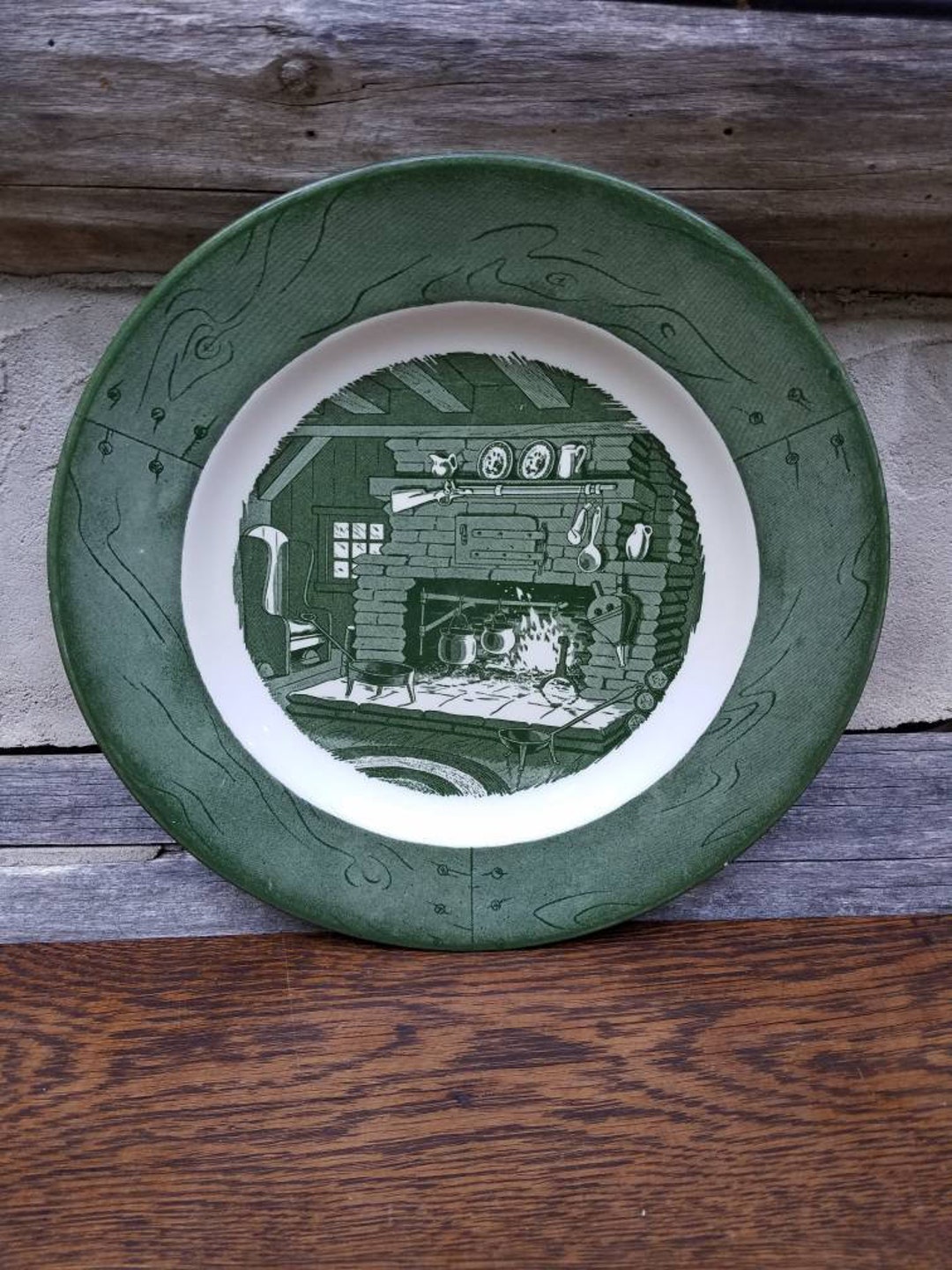 4 Dinner Plates/1950s Colonial Homestead/royal/vintage/green/mantle ...