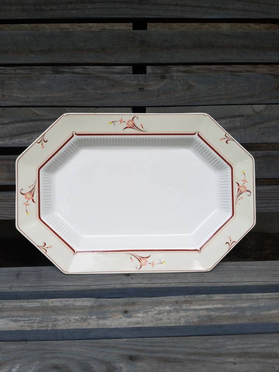 Nikko Classic Collection Octagonal Cream Colored Platter - Burgundy ...