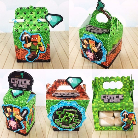 Minecraft Favor Box Party Supplies Bags Video Game Birthday - Etsy