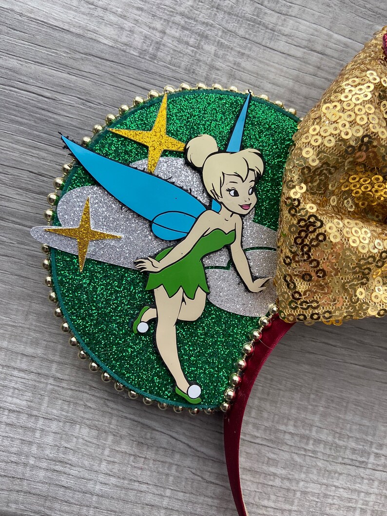 Peter Pan Mouse Ears Headband | Sequin Bow, Tinkerbell - Etsy