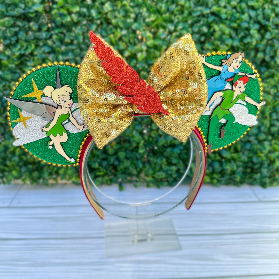Peter Pan Mouse Ears Headband | Sequin Bow, Tinkerbell - Etsy