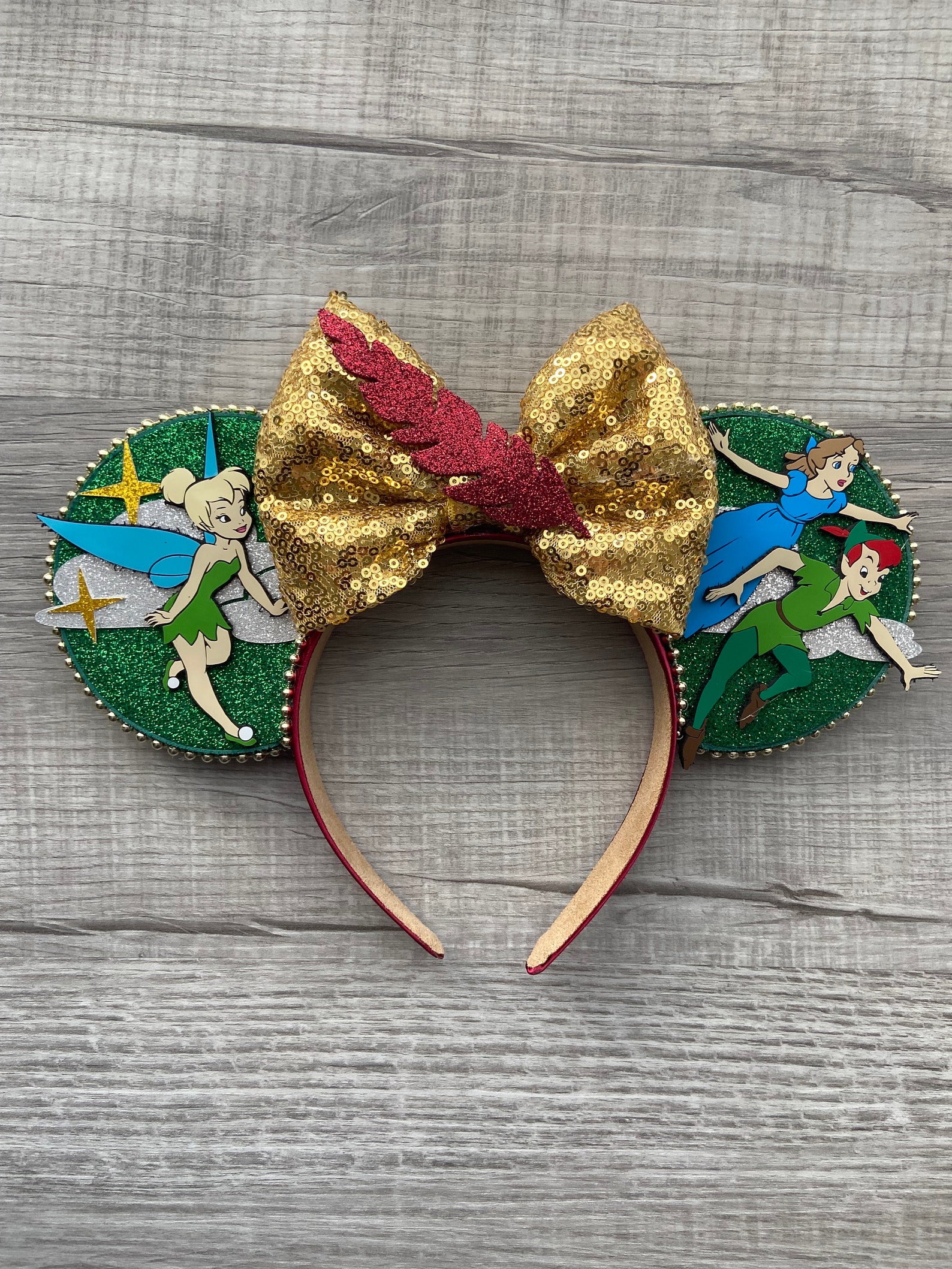 Peter Pan Mouse Ears Headband | Sequin Bow, Tinkerbell - Etsy