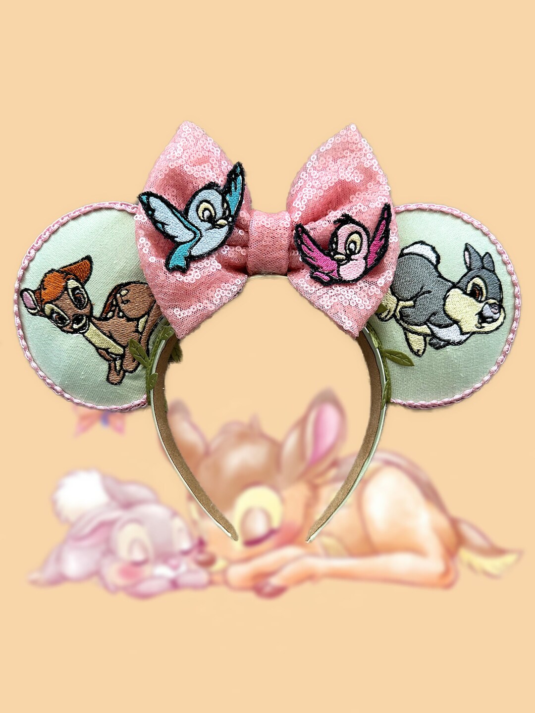 Embroidered Bambi & Thumper Inspired Ears Mouse Ear Headband Embroidery ...