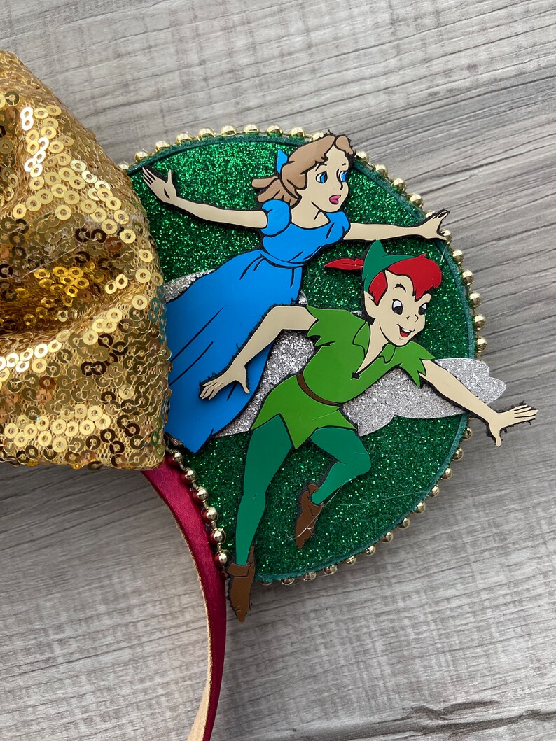 Peter Pan Mouse Ears Headband | Sequin Bow, Tinkerbell - Etsy