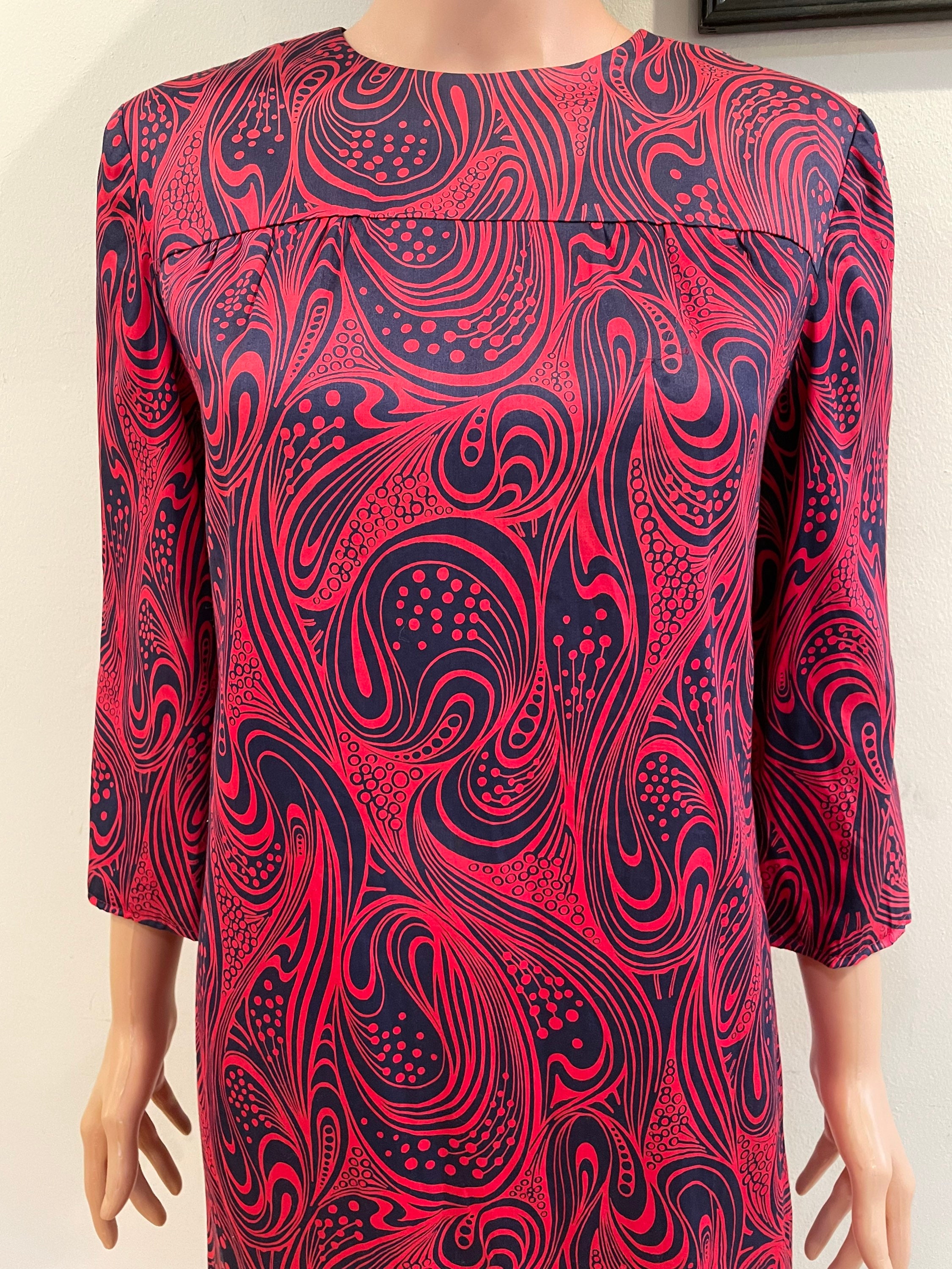 Vintage 60s DYNASTY Psychedelic Swirl Print Dress Red and Navy - Etsy