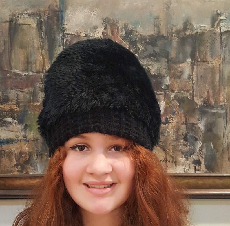 Vintage 60s Black MOD Faux Fur Tall Hat Fuzzy Cap Union Made USA - Etsy