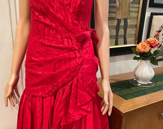 Vintage Wild 80s NOTORIOUS Red Lace Prom Party Strappy Dress With Bow ...