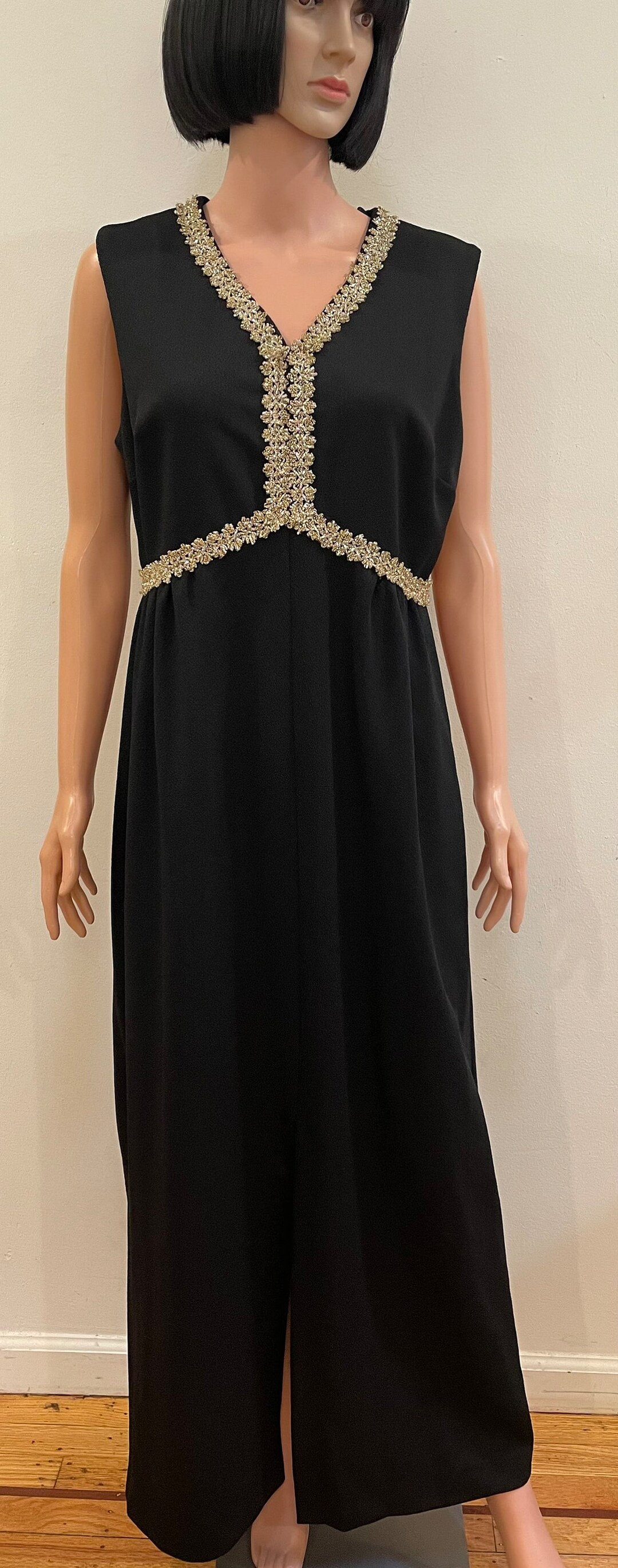 Vintage 60s 70s FORTREL Polyester Sleeveless Mod Maxi Dress With Beaded ...