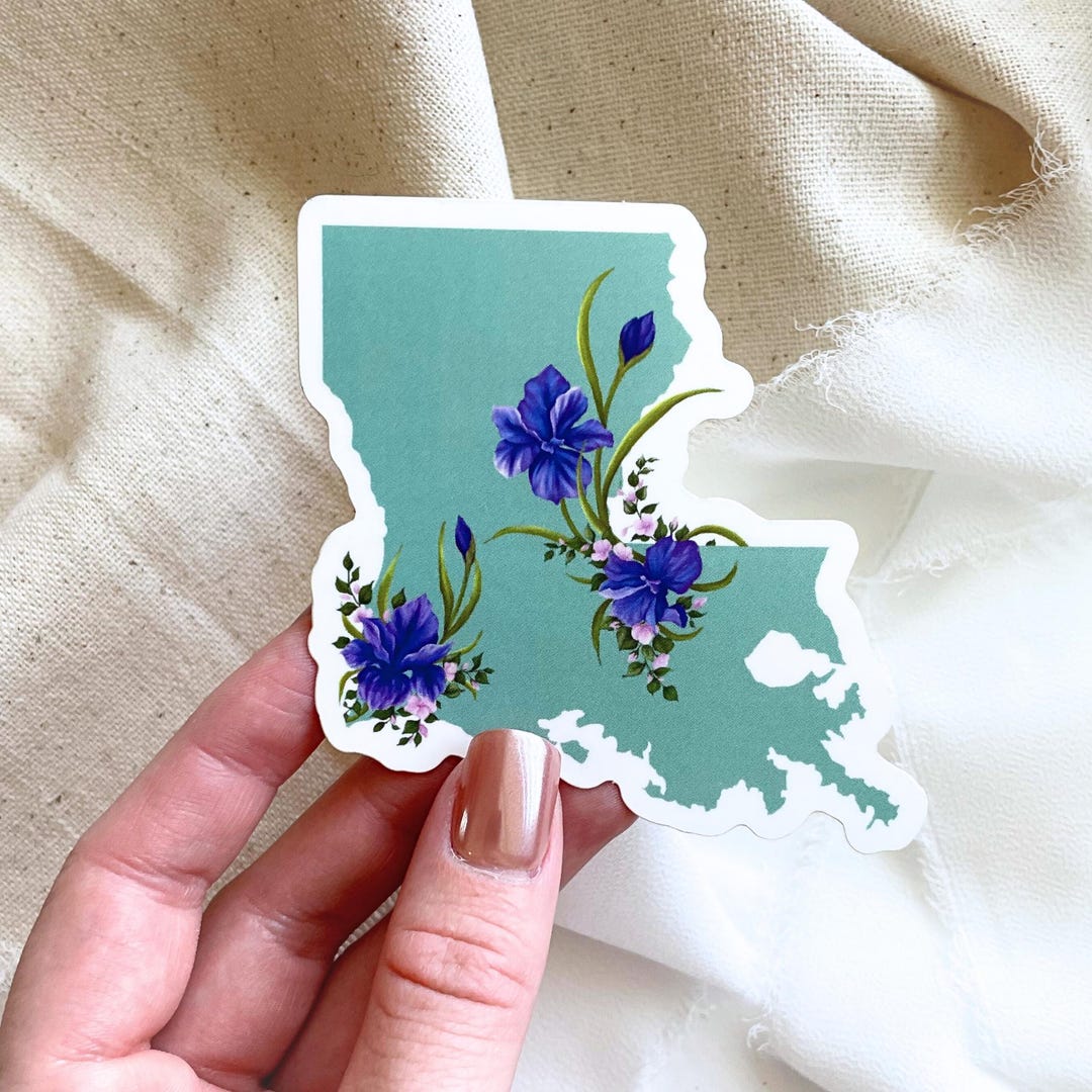 Louisiana State Sticker Purple Iris Flower and Pink Wildflowers State ...