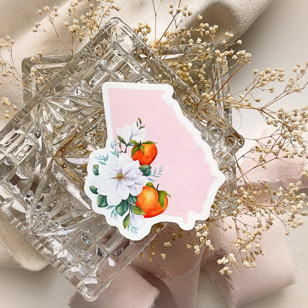 Georgia Sticker Magnolia Flower and Peaches Cute Georgia Girl Floral ...