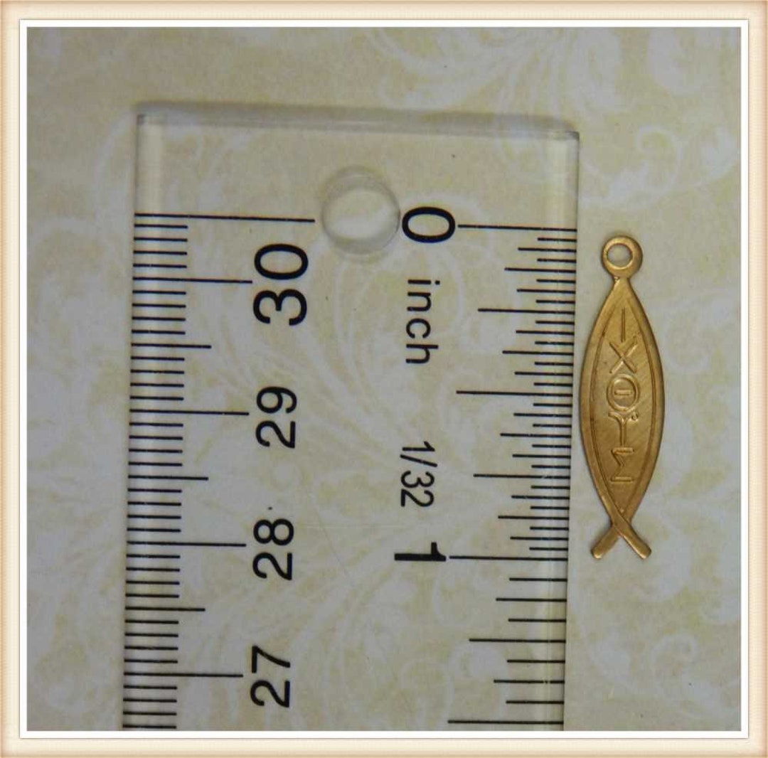 17 Pcs Ithacus, Ichthus,fish Symbol, Religious, Raw Brass Vintage Charm ...