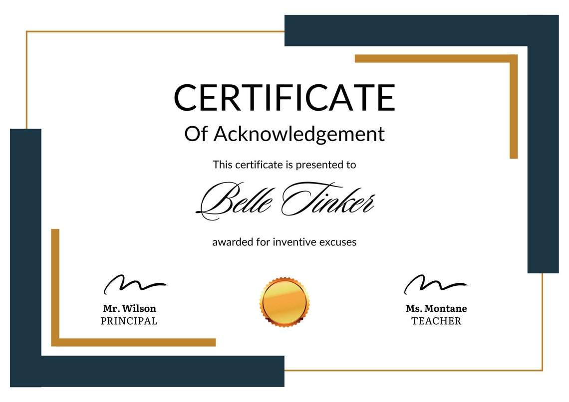 CERTIFICATE of Acknowledgement for Students FUNNY - Etsy