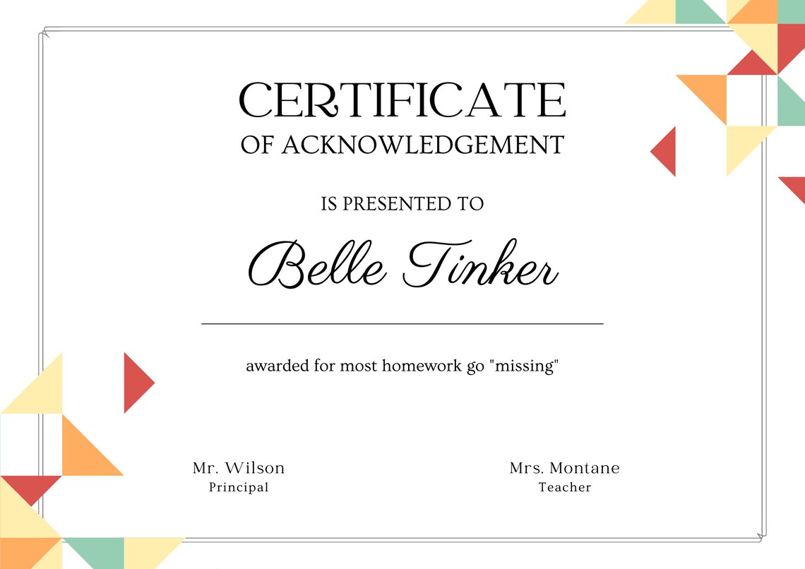 CERTIFICATE of Acknowledgement for Students FUNNY - Etsy