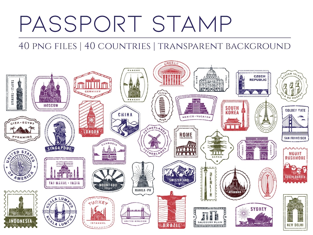 Passport Stamp STICKERS 40 PNG Files Transparent - Etsy