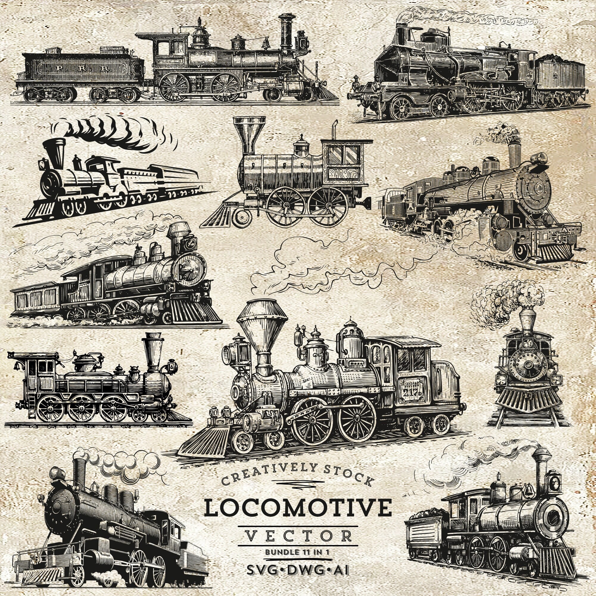 Vintage Train Drawings