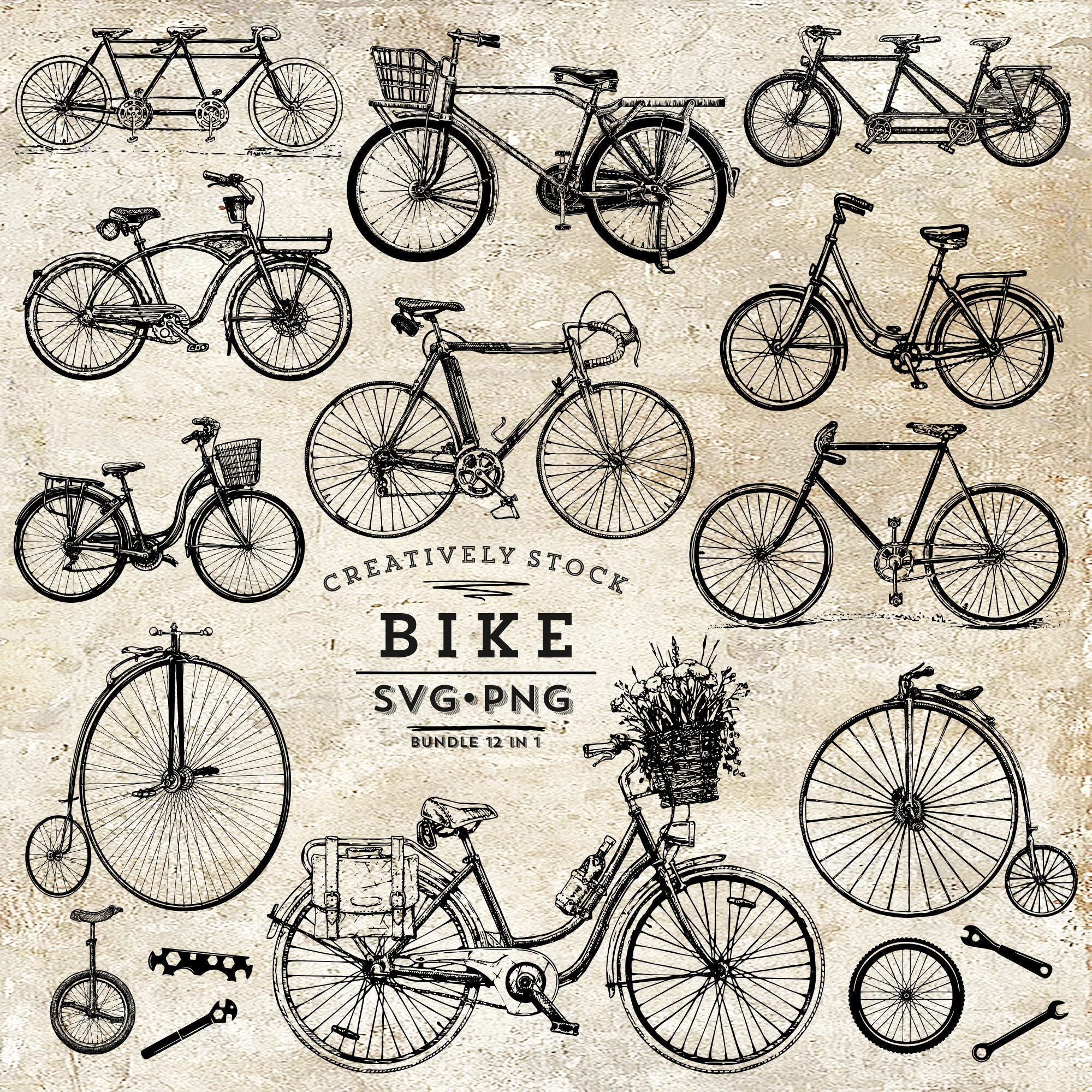 Bike SVG PNG Bundle, Bicycle Svg Png, Bike Svg Png, Vintage Bicycle Svg ...