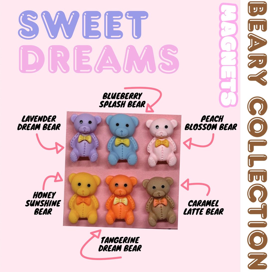 Kawaii Sweet Dreams Beary Collection | Pastel Teddy Bear Fridge Magnet ...