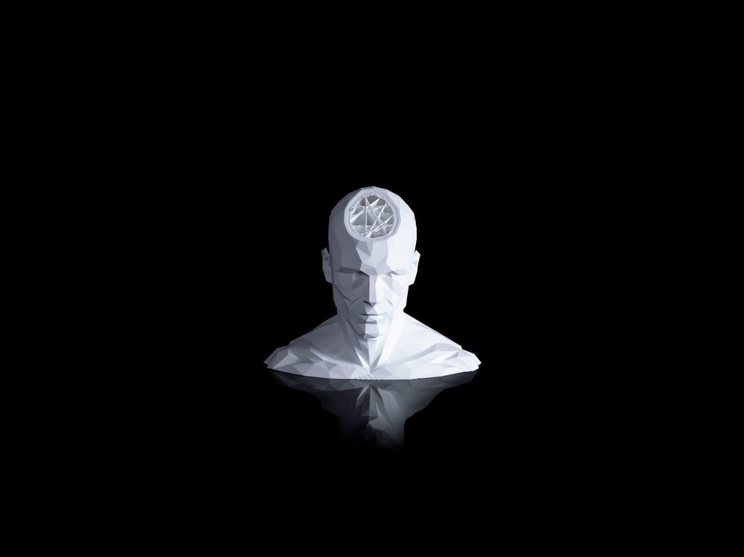 Modern Geometric Sculpture of a Low Poly Human Bust, Visualizing the ...