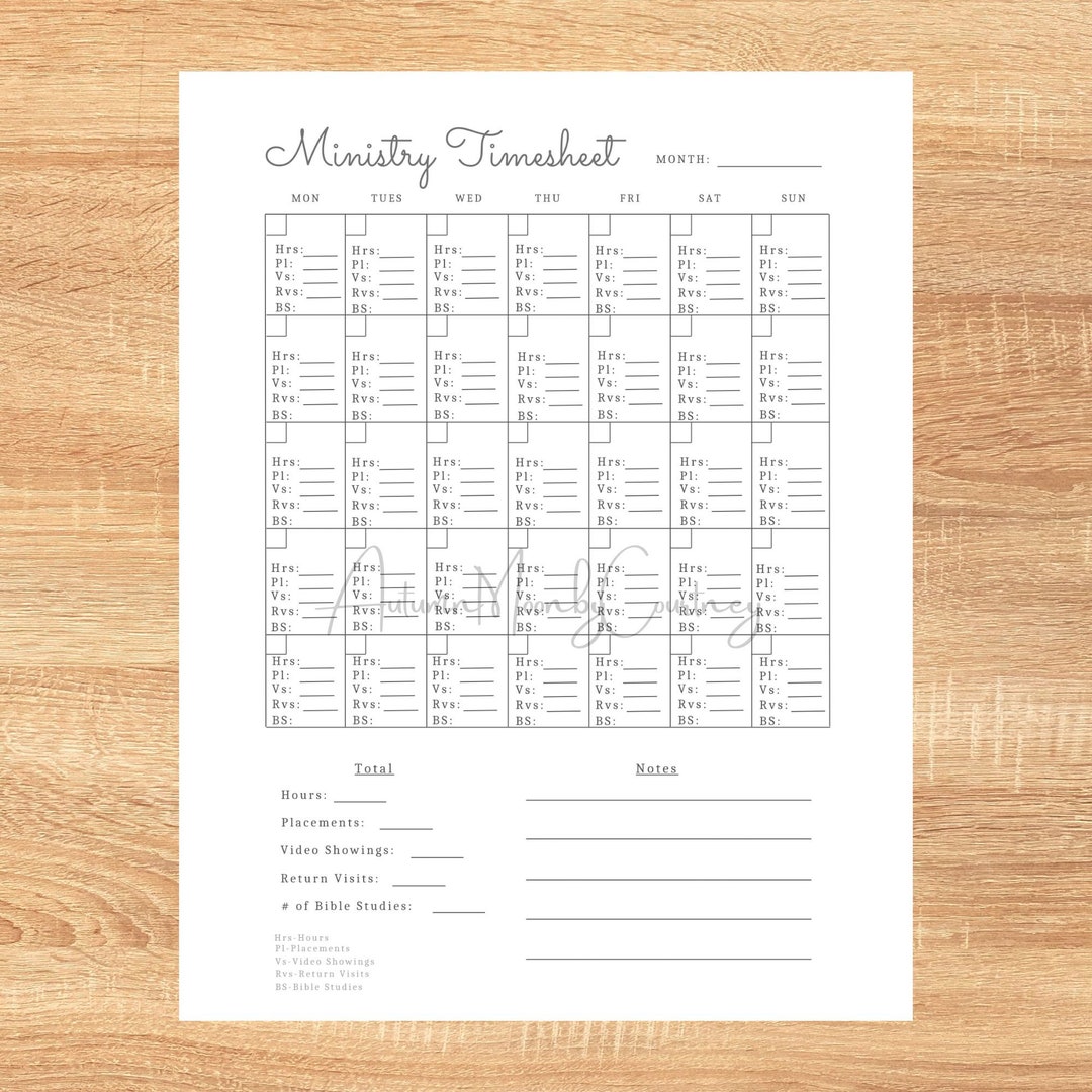 JW Printable Ministry Timesheet - Etsy