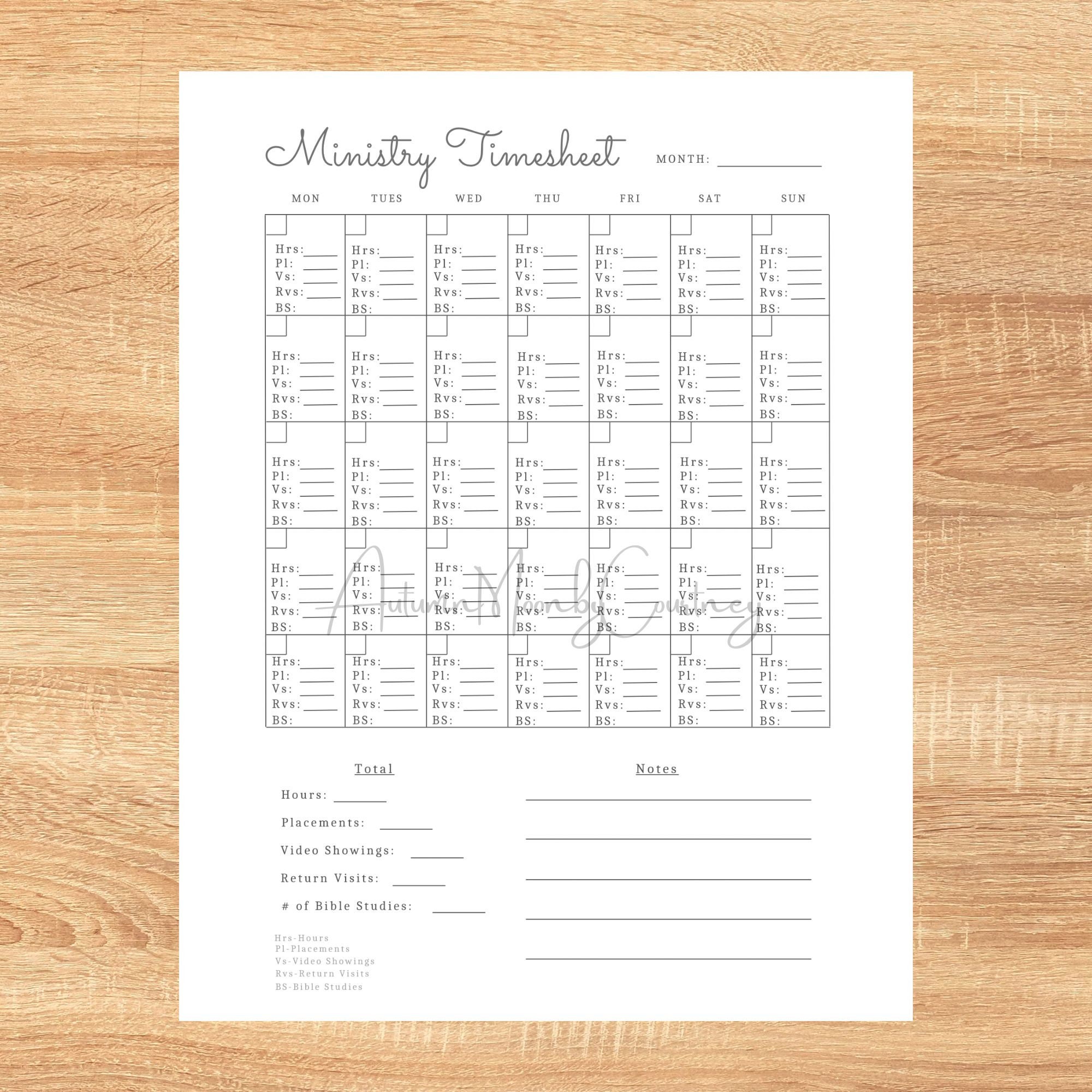 JW Printable Ministry Timesheet - Etsy