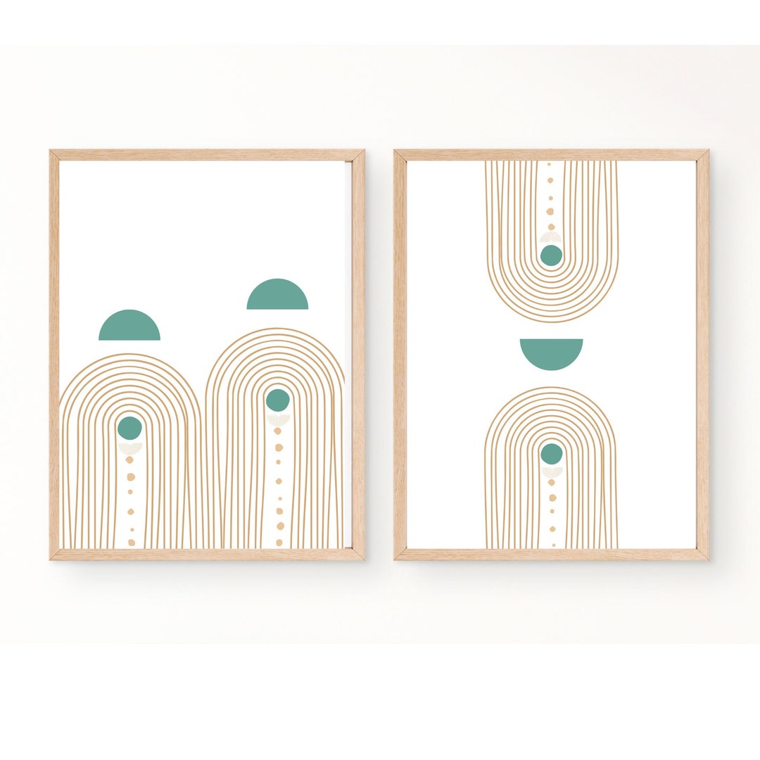 Teal Mid Century Modern Printable Wall Art Set - Etsy