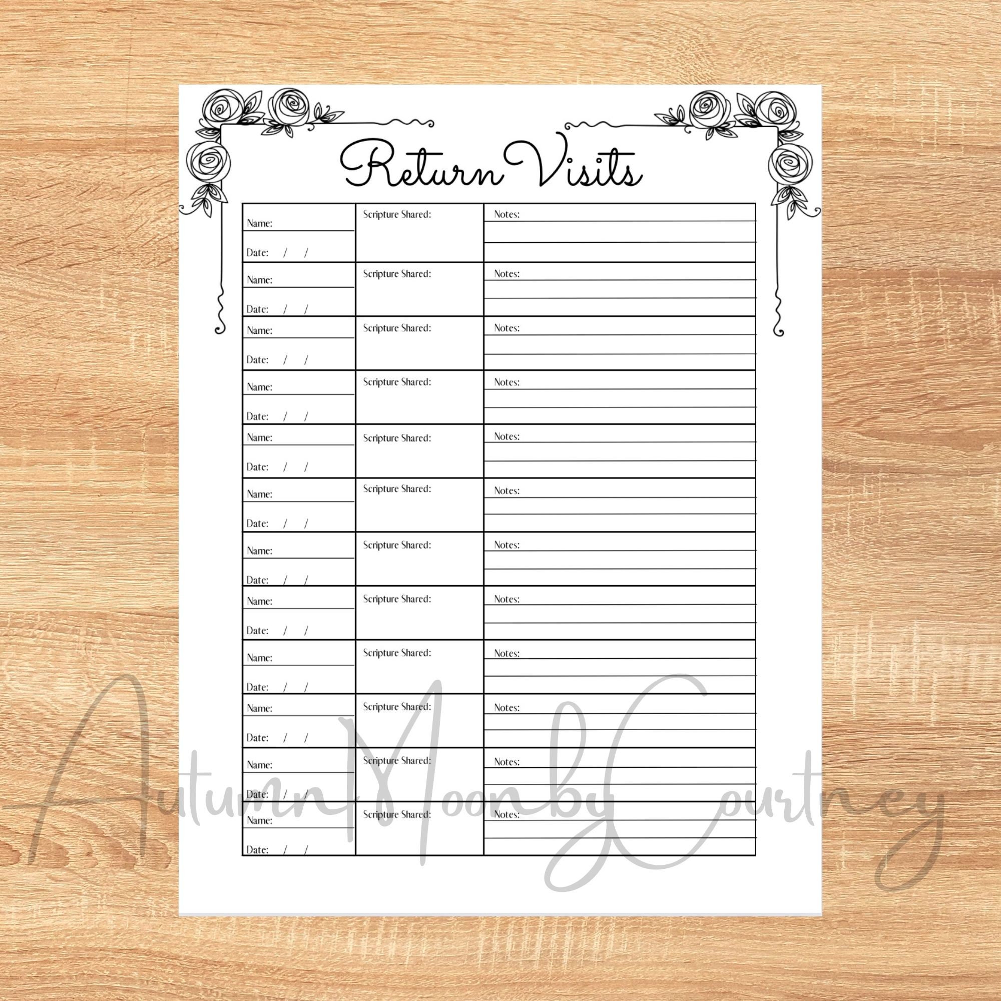 JW Return Visit Printable Document - Etsy