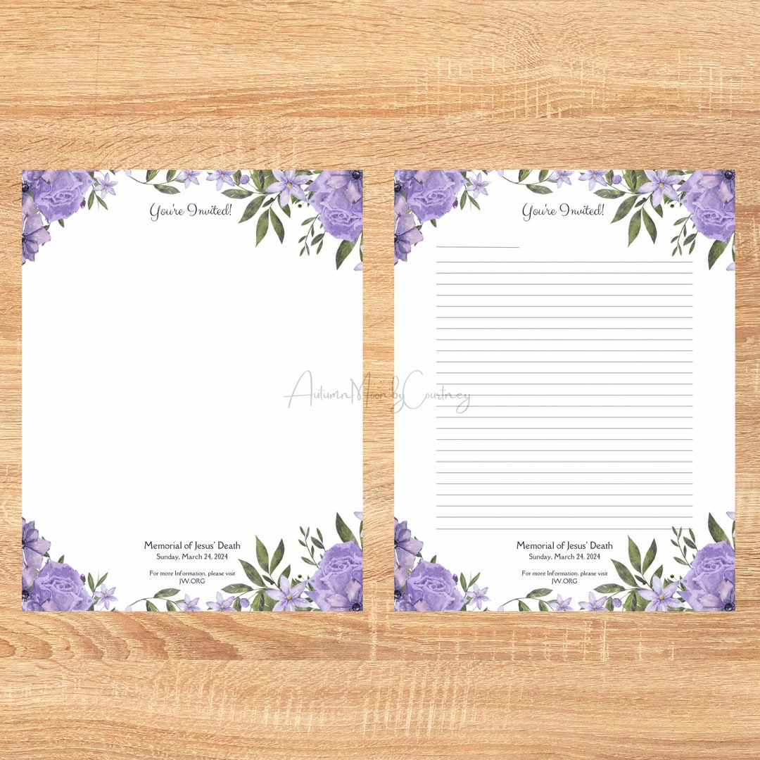 2024 JW Memorial Printable Letterhead/ Letter Writing purple Roses - Etsy