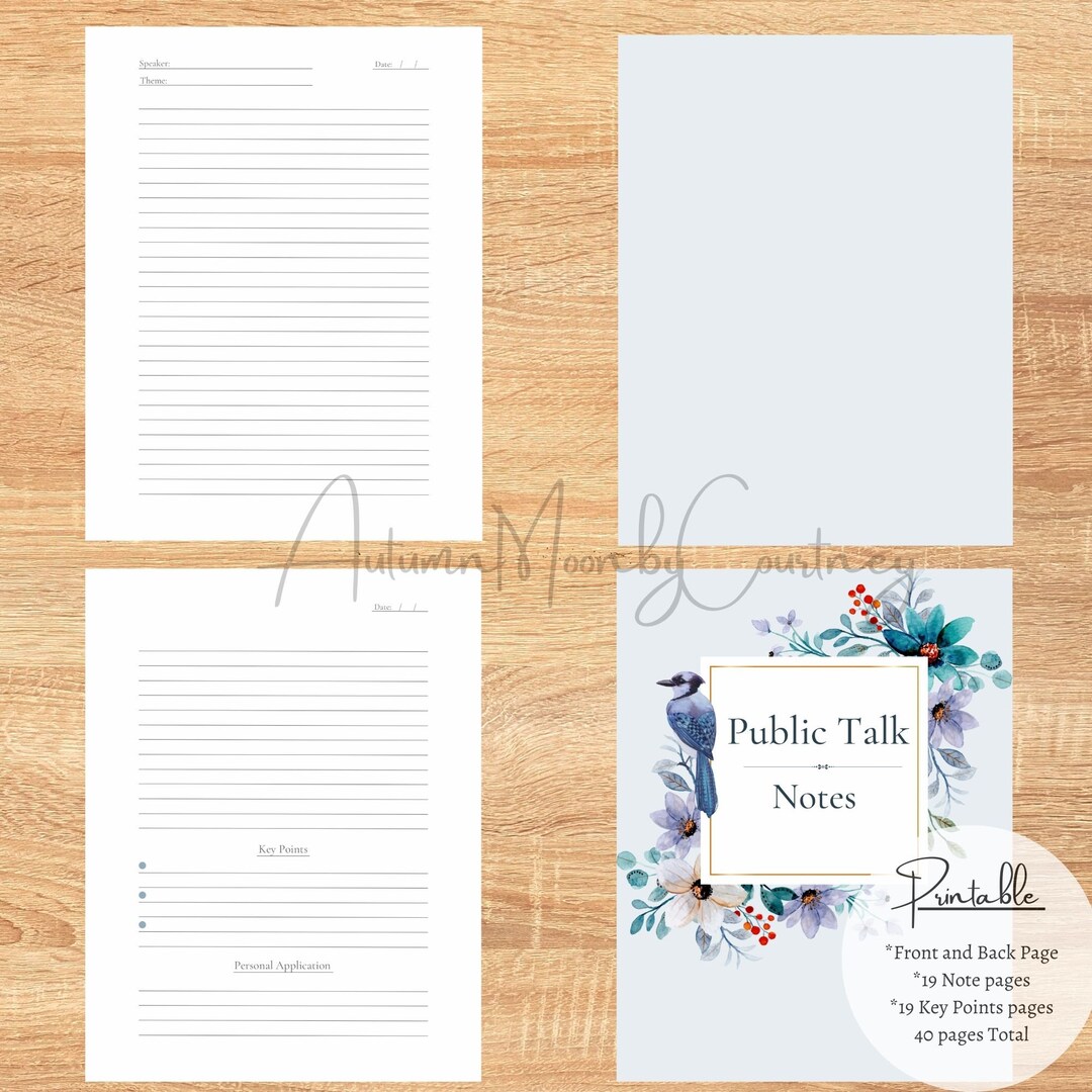 JW Printable Public Talk Notebook- Blue Floral - Etsy