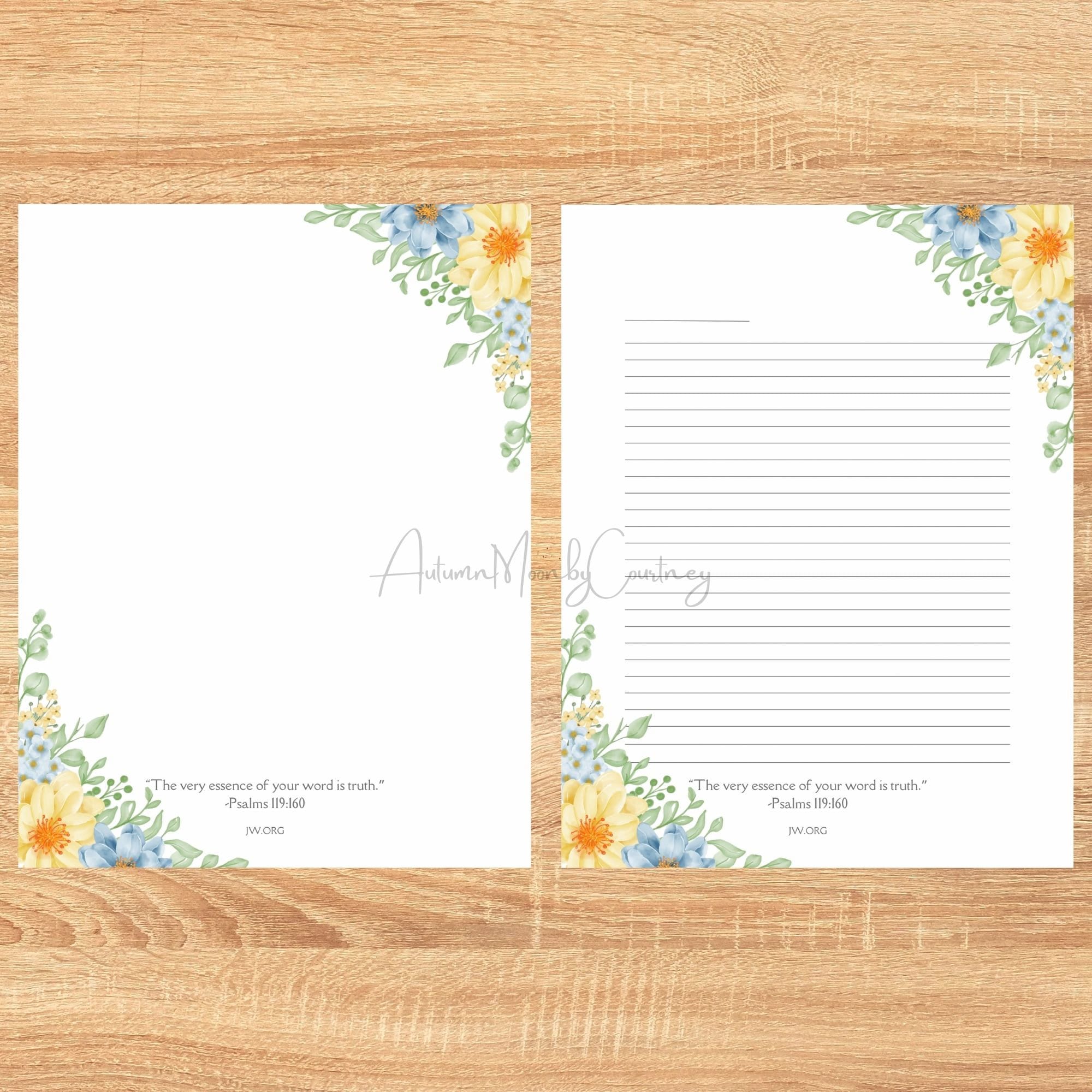 JW Printable Ministry Bundle (yellow Floral) / Letter Writing / Bible ...