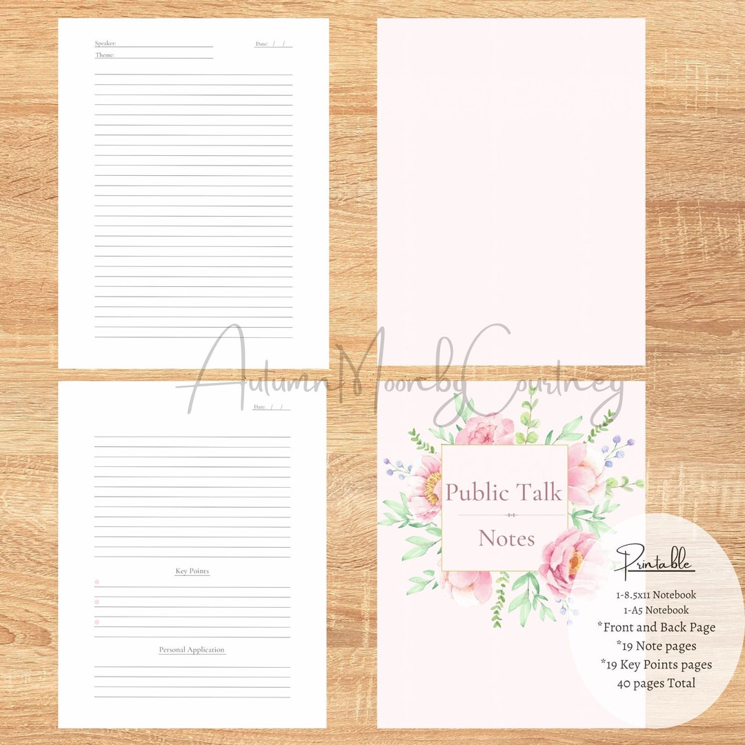 JW Printable Public Talk Notebook- Pink Floral - Etsy