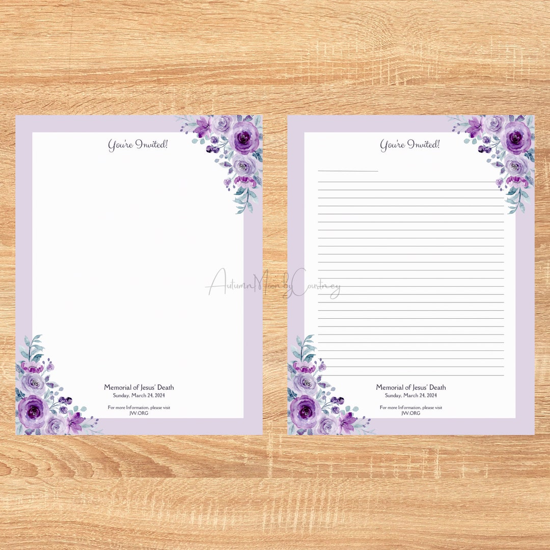2024 JW Memorial Printable Letterhead/ Letter Writing purple Floral ...