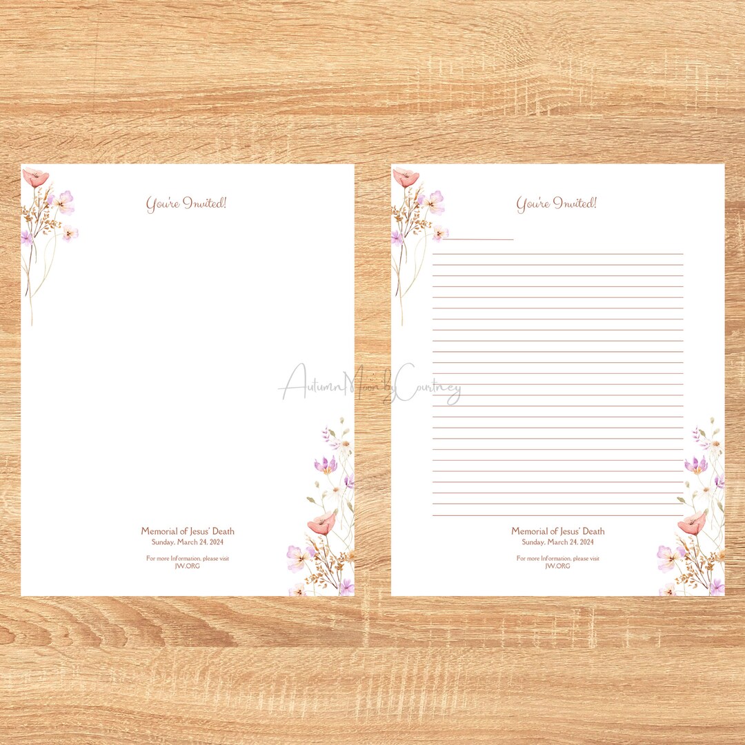 2024 JW Memorial Printable Letterhead/ Letter Writing light Lavender ...