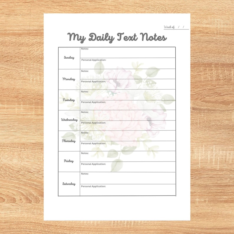 JW Daily Text Notes Printable (floral) - Etsy