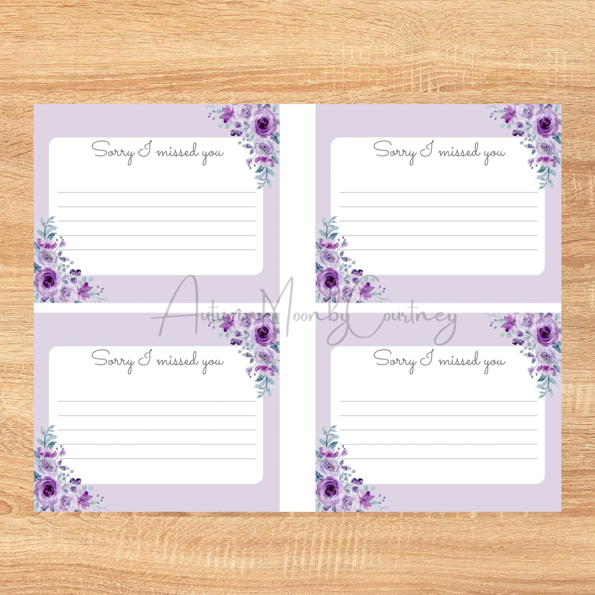 JW Printable Sorry I Missed You Cards (purple Floral) - Etsy