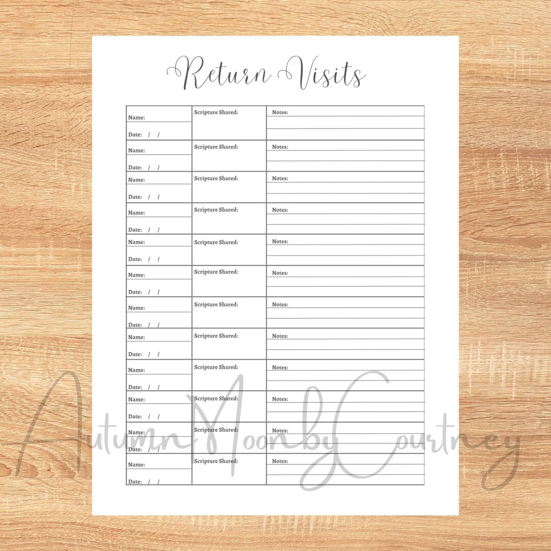 JW Return Visit Printable Document - Etsy
