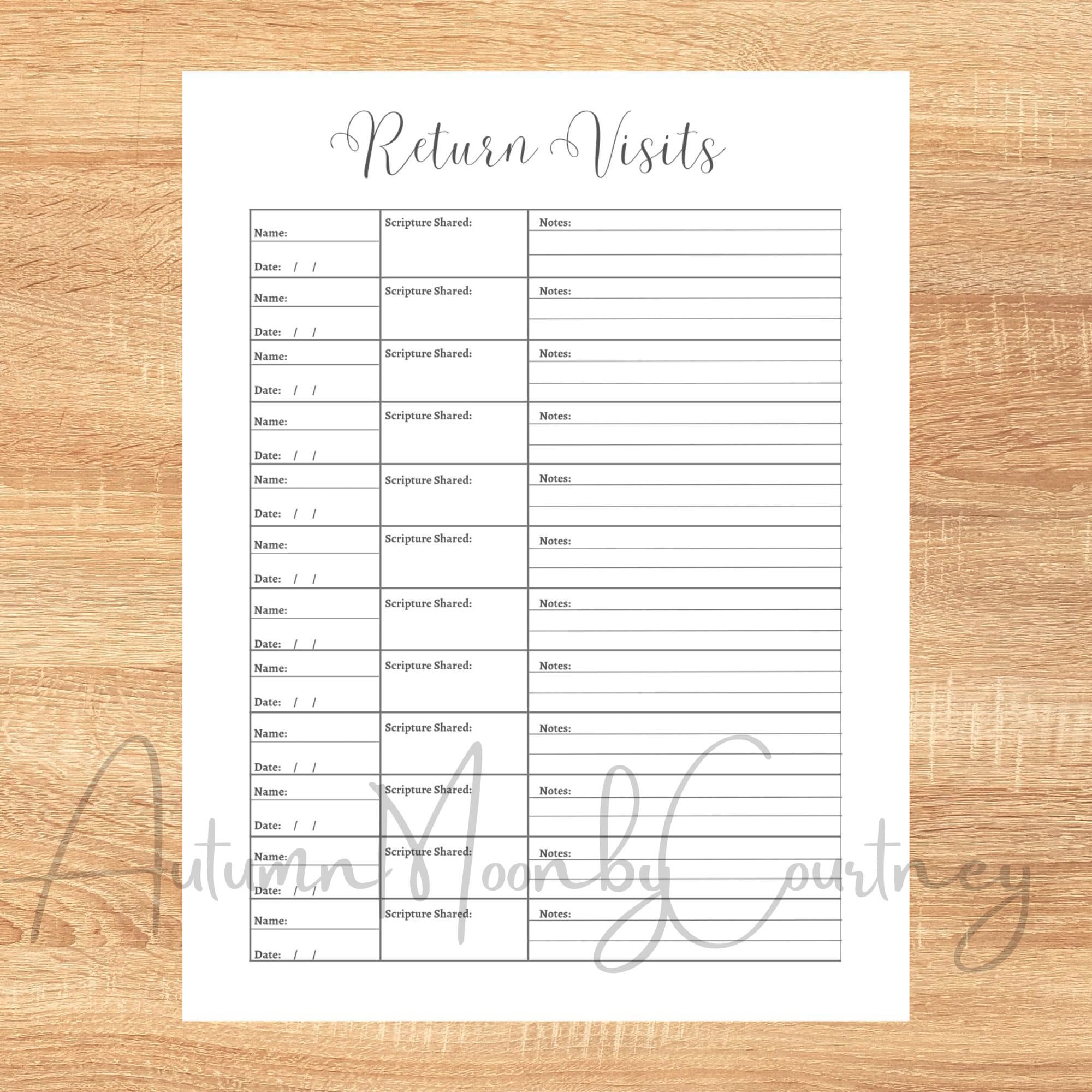 JW Return Visit Printable Document - Etsy