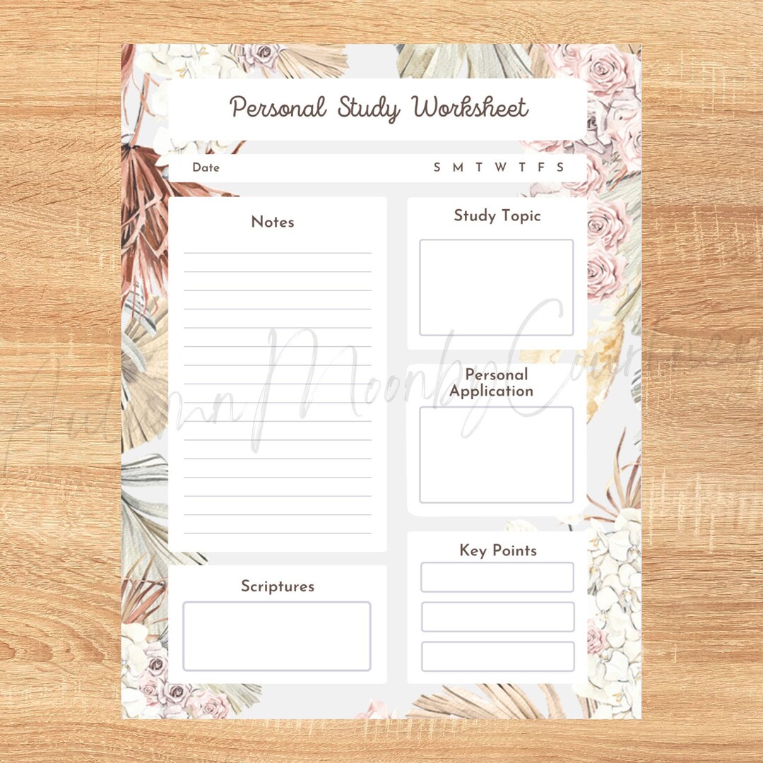 JW Printable Personal Study Worksheet (palms Andpampas) - Etsy