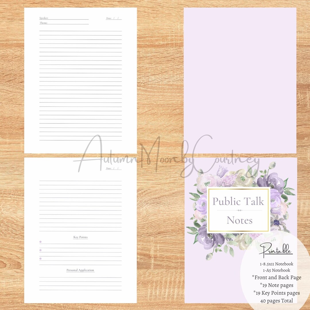 JW Printable Public Talk Notebook- Purple Floral - Etsy