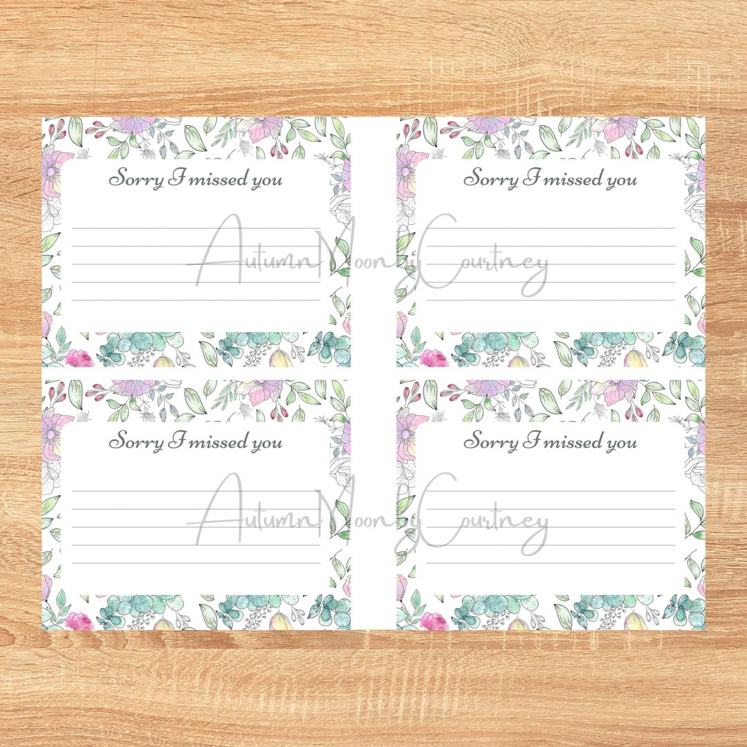 JW Printable Sorry I Missed You Cards (purple and Blue Floral) - Etsy