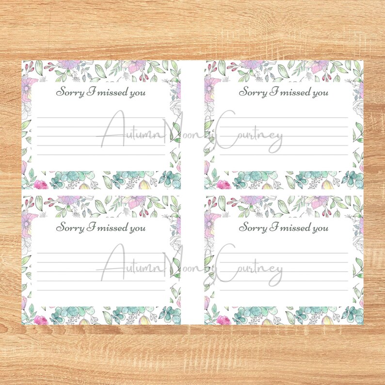 JW Printable Sorry I Missed You Cards (purple and Blue Floral) - Etsy
