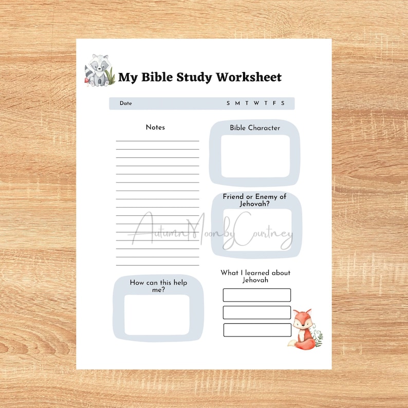 JW Kids Printable Personal Study Worksheet| Bible Study (woodland ...