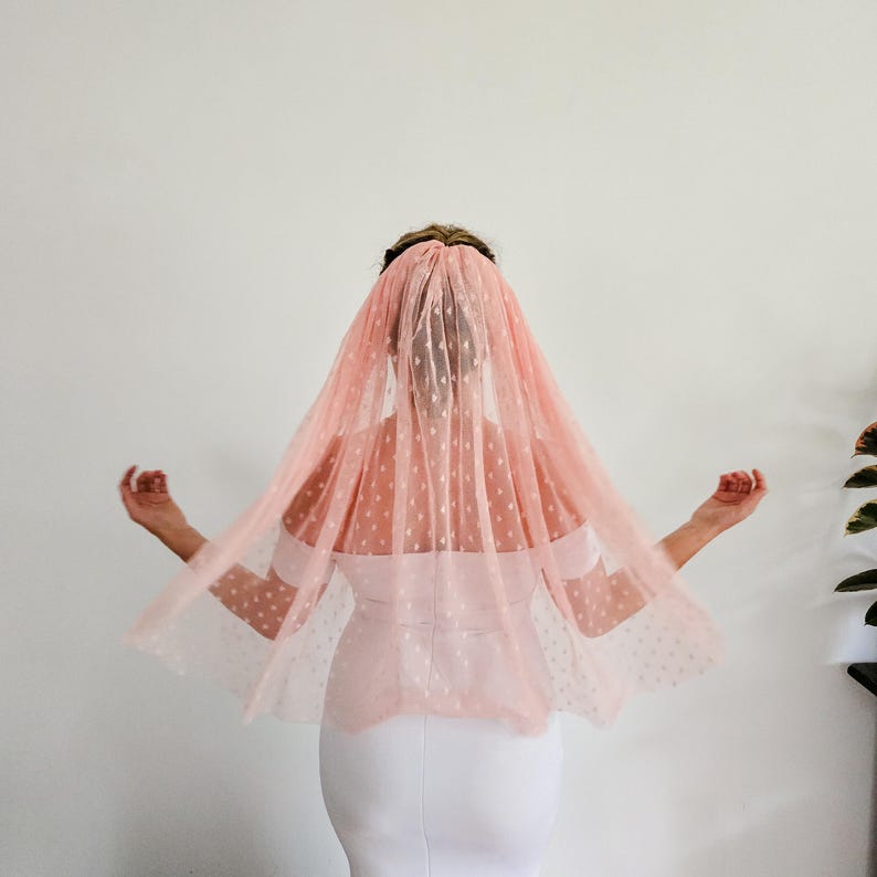 Mini Hearts Veil Bachelorette / Wedding Veil Hearts Tulle Veil in Pink ...