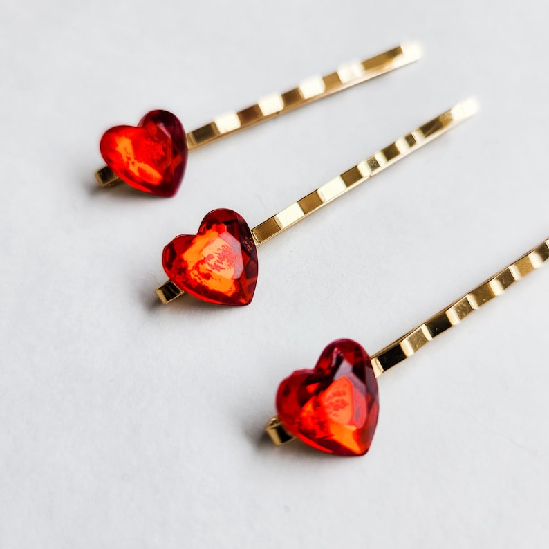 Queen of Hearts Red Heart Rhinestone Hair Pins / Bobby Pins - Etsy