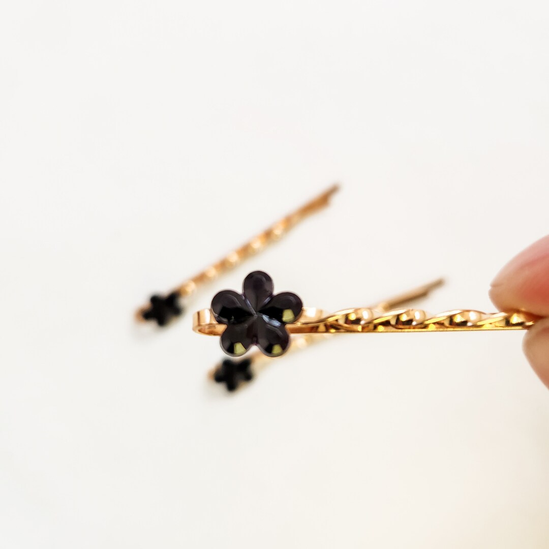 Priscilla Black Retro Flower Rhinestone Hair Pins / Bobby Pins - Etsy
