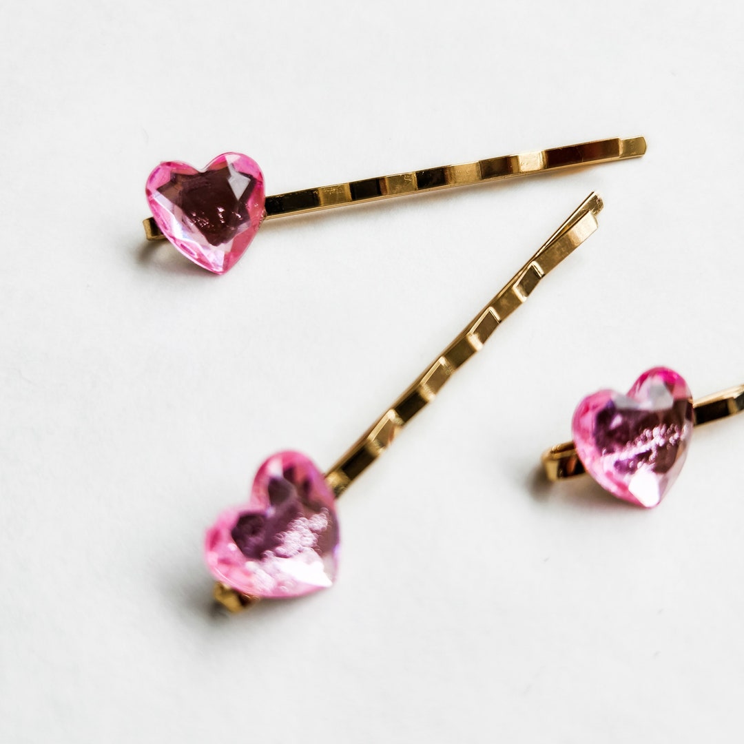 Queen of Hearts Pink Heart Rhinestone Hair Pins / Bobby Pins - Etsy