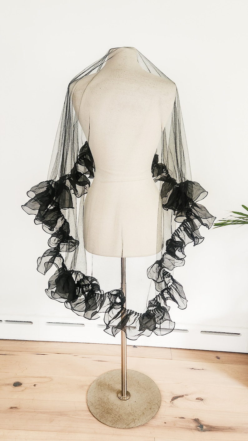 The Raven Black Ruffle Wedding Veil With Detachable Bow - Etsy